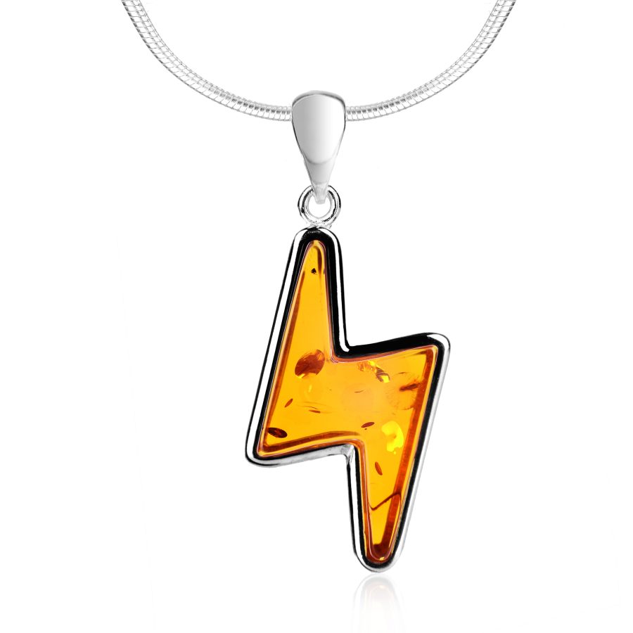 Lightning Symbol Cognac Amber Pendant - Amberman